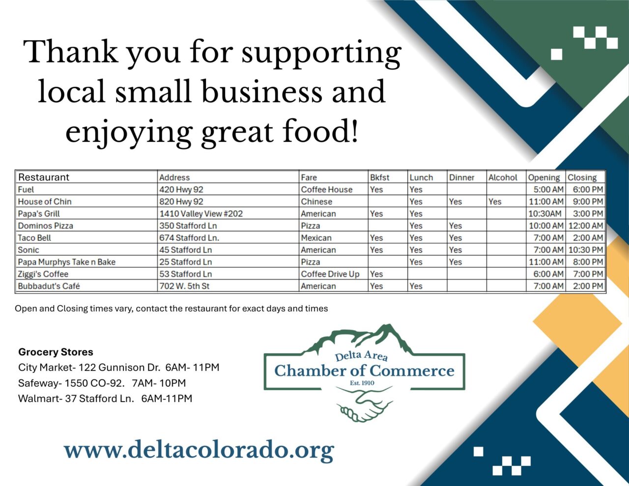 Delta Dining Guide - Delta Colorado Area Chamber of Commerce