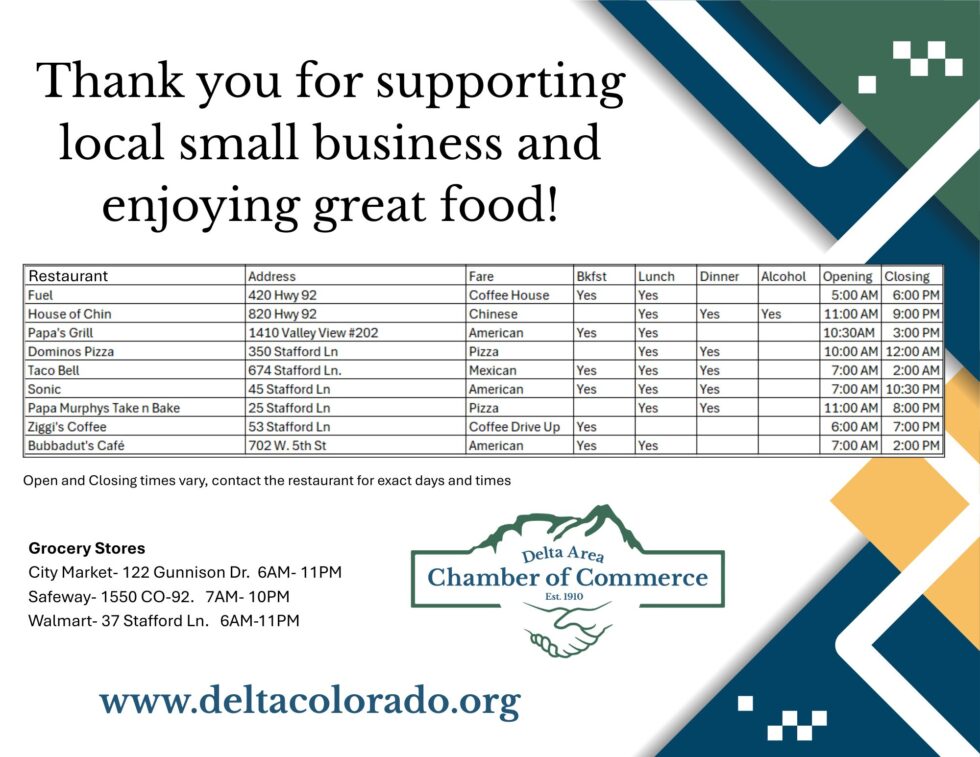 Delta Dining Guide - Delta Colorado Area Chamber of Commerce